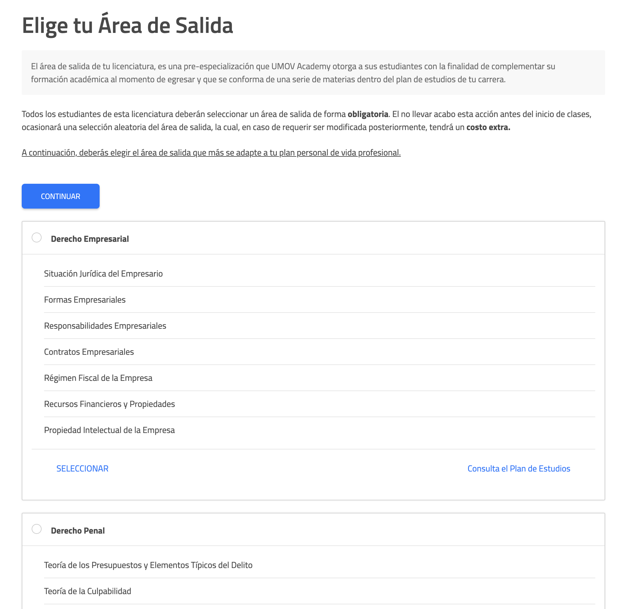 Selección de área de salida – UMOV Academy